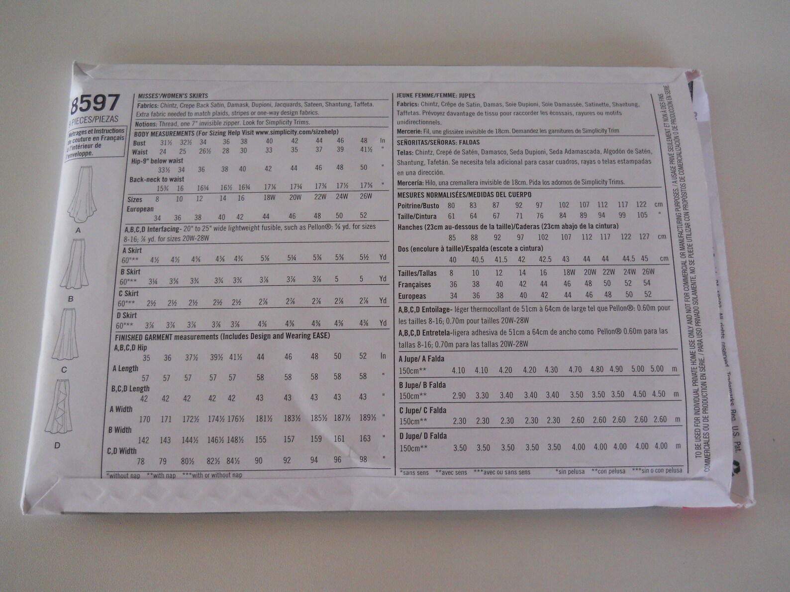 Formal Skirt 4 Ways Extended Sizes Simplicity 8597 AA 8-16 - Etsy