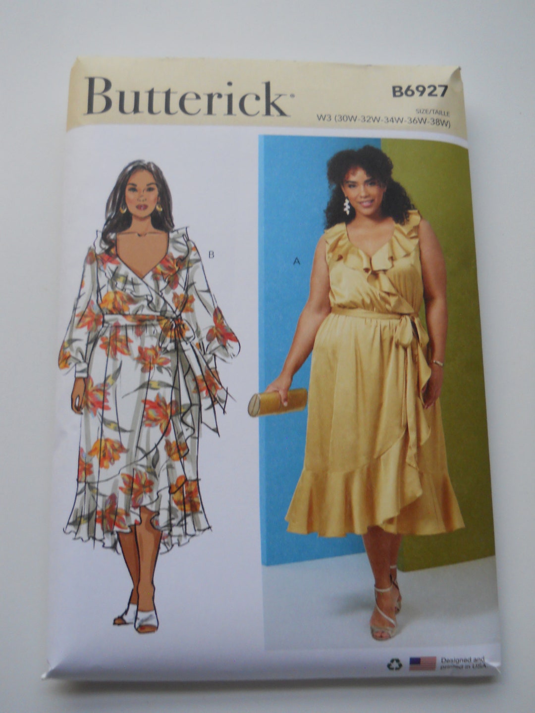2023 Faux Wrap Dress Butterick B6927 W3 (30W-38W) New Sewing Pattern ...