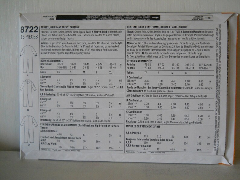 Unisex Jumpsuit Uniform Cosplay Simplicity 8722 A Sewing - Etsy