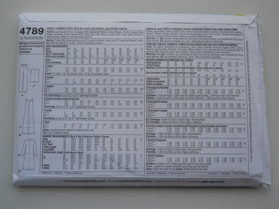 Easy Capsule Wardrobe Simplicity 4789 BB 20W-28W New Sewing - Etsy