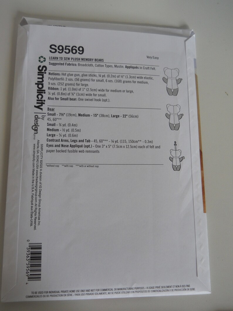 2022 Easy Learn to Sew Autograph Bear Simplicity S9569 A - Etsy