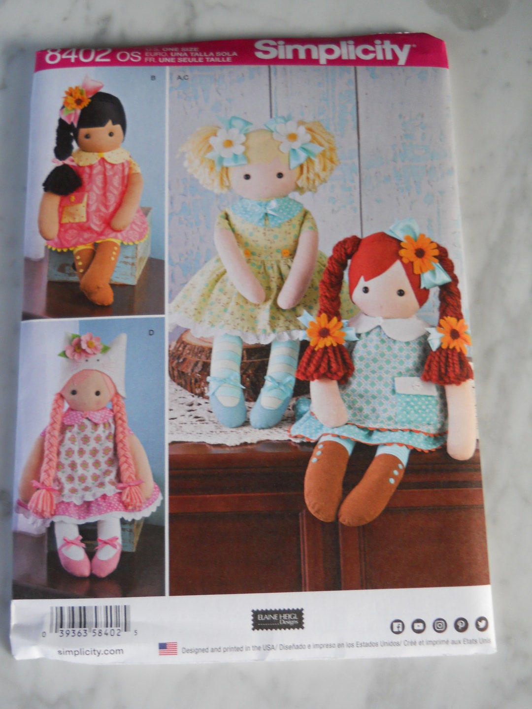 23 Inch Soft Rag Doll Simplicity 8402 Sewing Pattern Large Fabric and ...