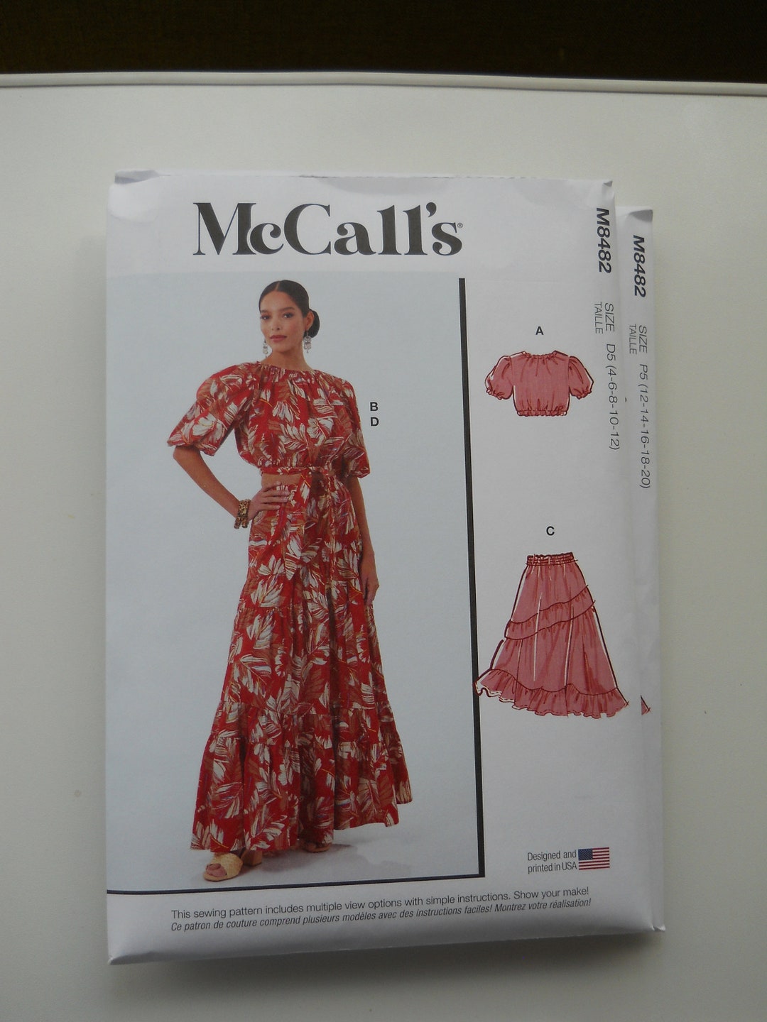2024 Easy Peasant Crop Top & Tiered Skirt Mccall's M8482 New Sewing ...
