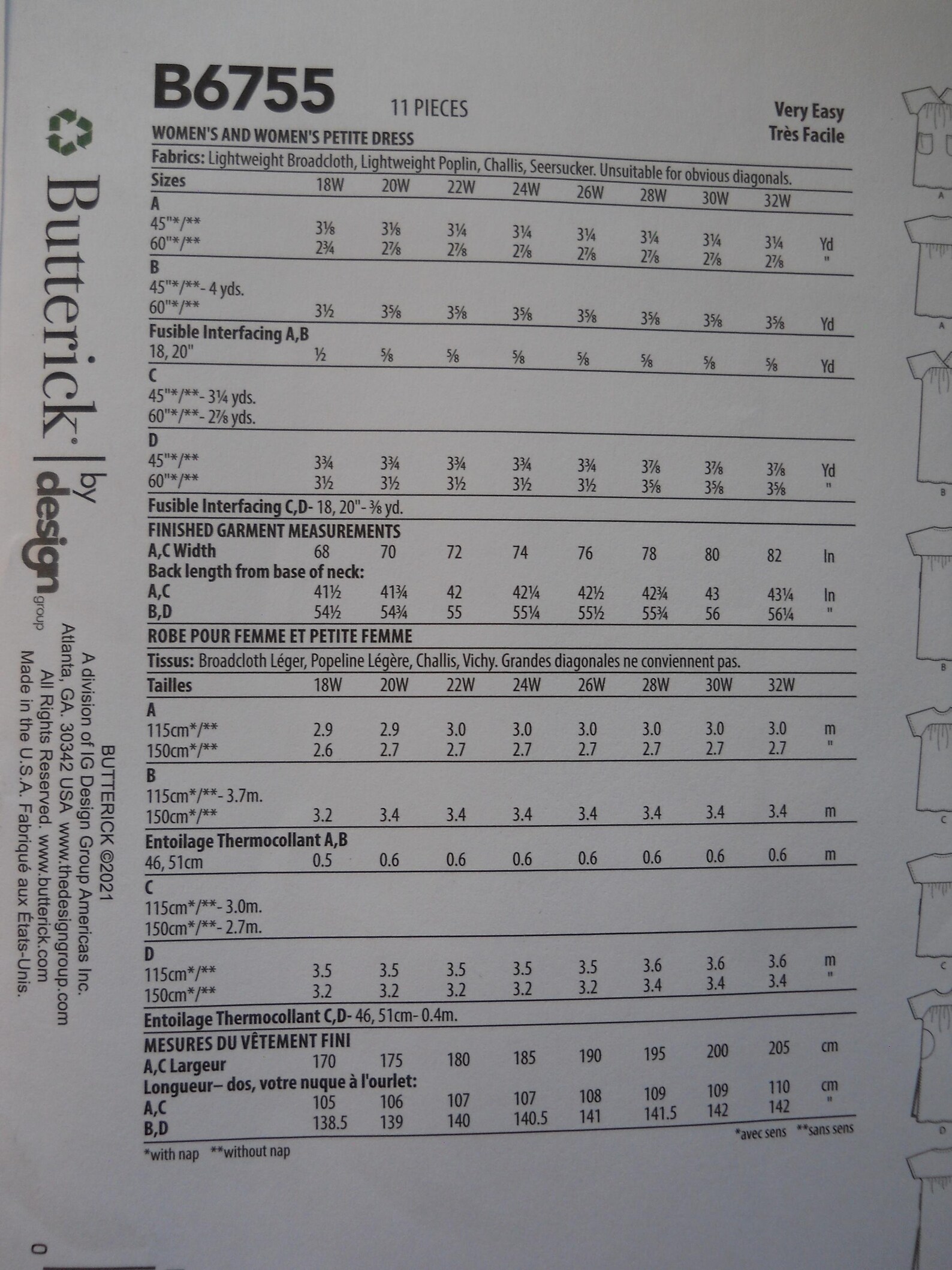 Plus, Very Easy Caftan Butterick B6755 RR (18W-20W-22W-24W) New Sewing ...