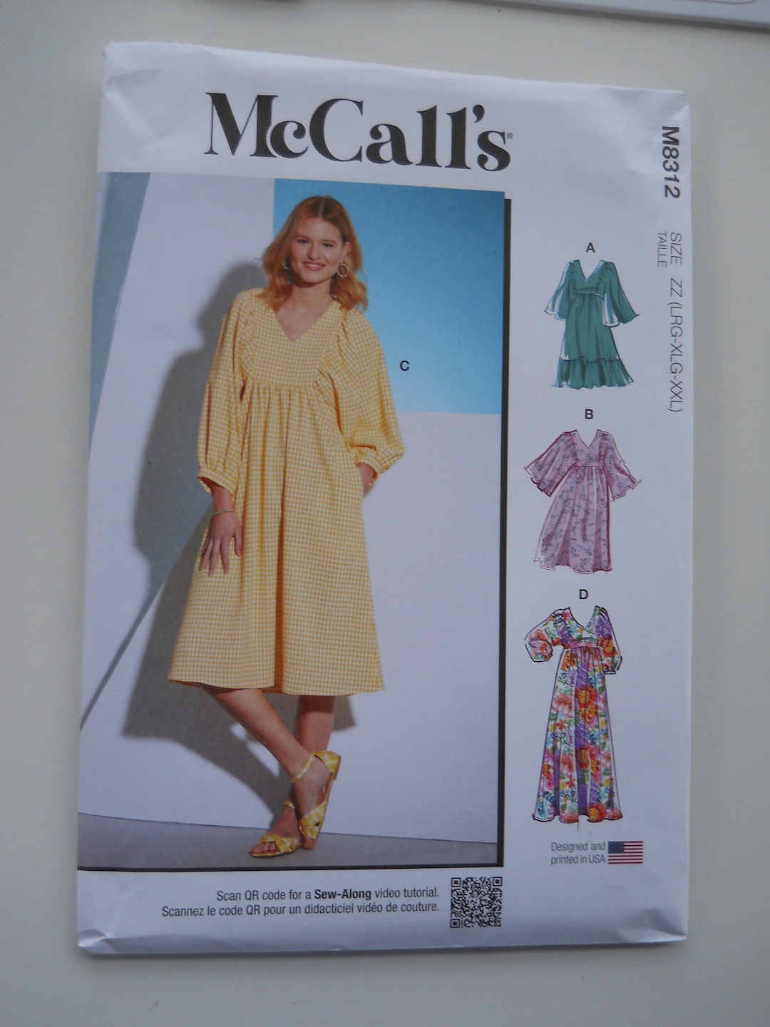 Peasant Dress Mccall's M8312 Y(XS-S-M) or Zz(l-xl-xxl) New Sewing ...