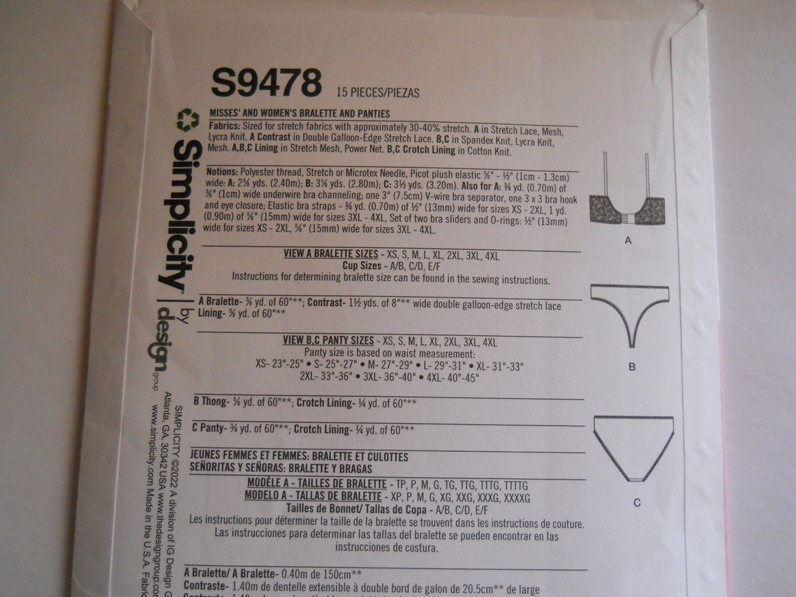 2022 Sexy Lingerie Simplicity S9478 A XS to 4XL Plus Sewing - Etsy