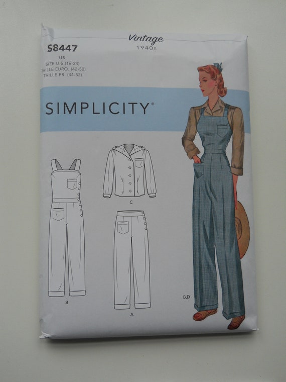 1940's Reprint Overalls Shirt Pants Simplicity S8447 H5 - Etsy