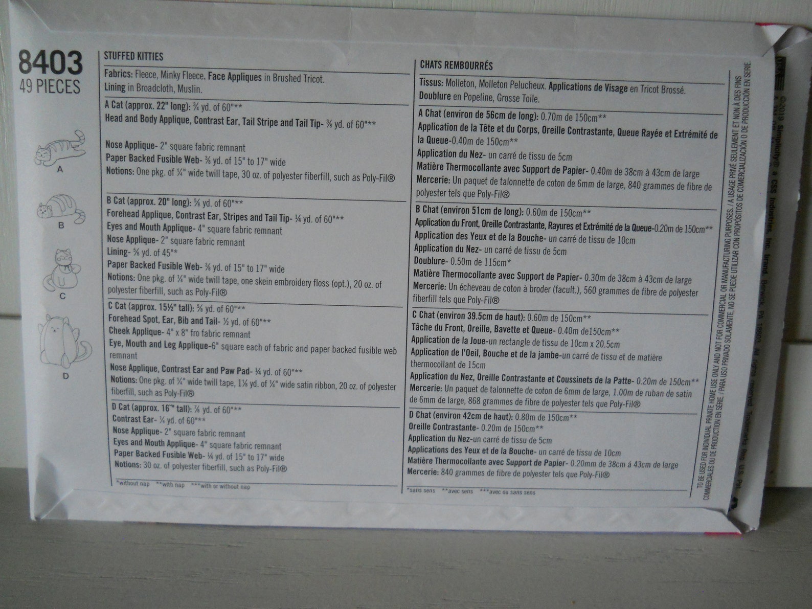 Squishy Plush Cat Simplicity 8403 Sewing Pattern for 4 Styles - Etsy