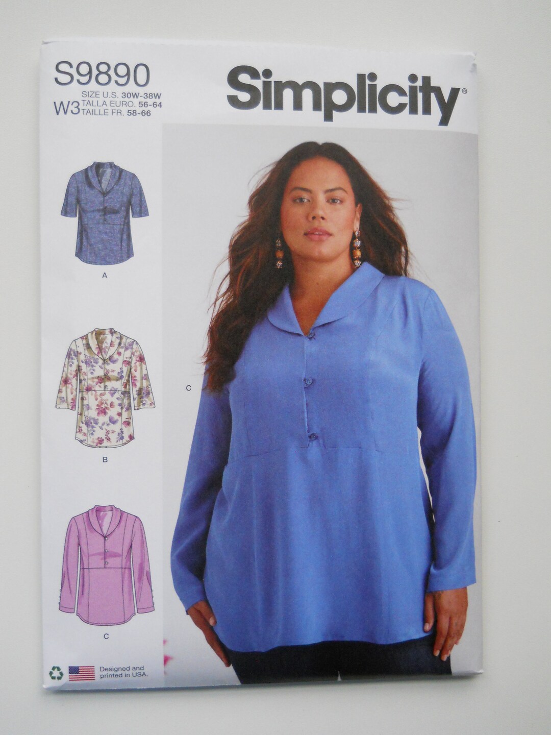 2024 Shawl Collar, Raised Waist Blouse Simplicity S9890 W2 (20W-28W) or ...