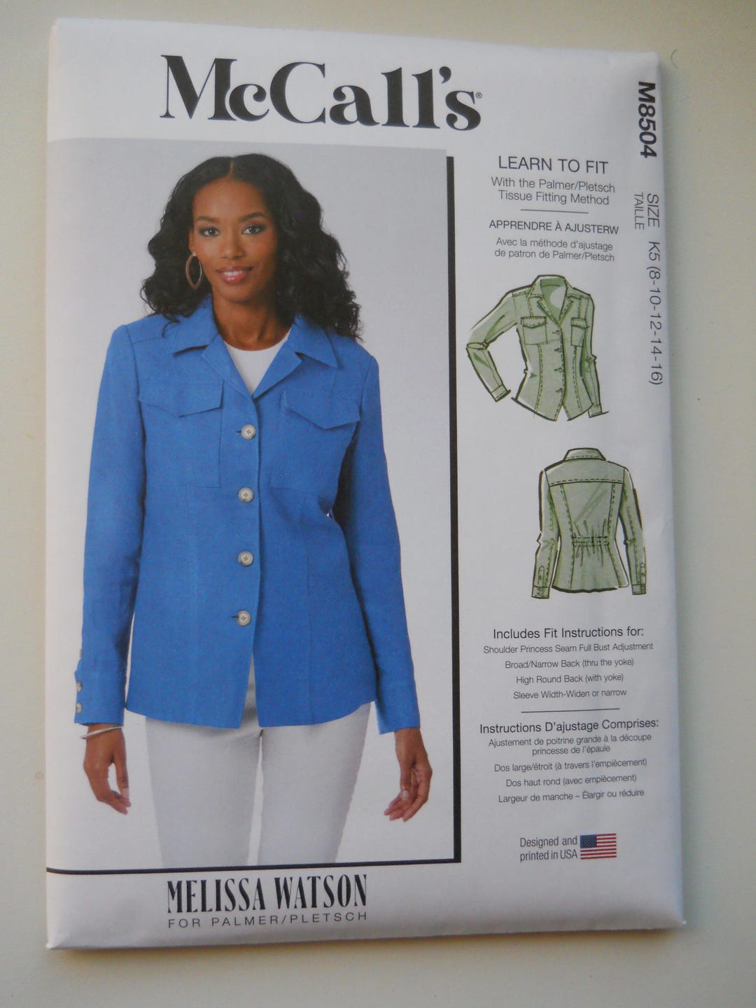 Melissa Watson Learn to Fit Shirt Jacket Mccall's M8504 K5 (8-16) or Y5 ...