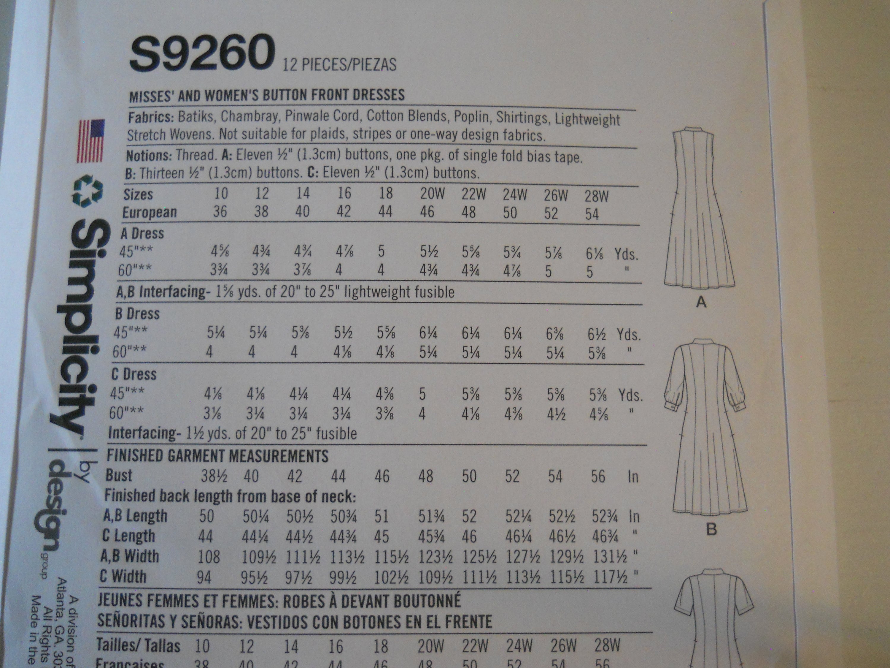 Princess Seam Shirt Dress Simplicity S9260 BB (20W-28W) 2021 Sewing ...