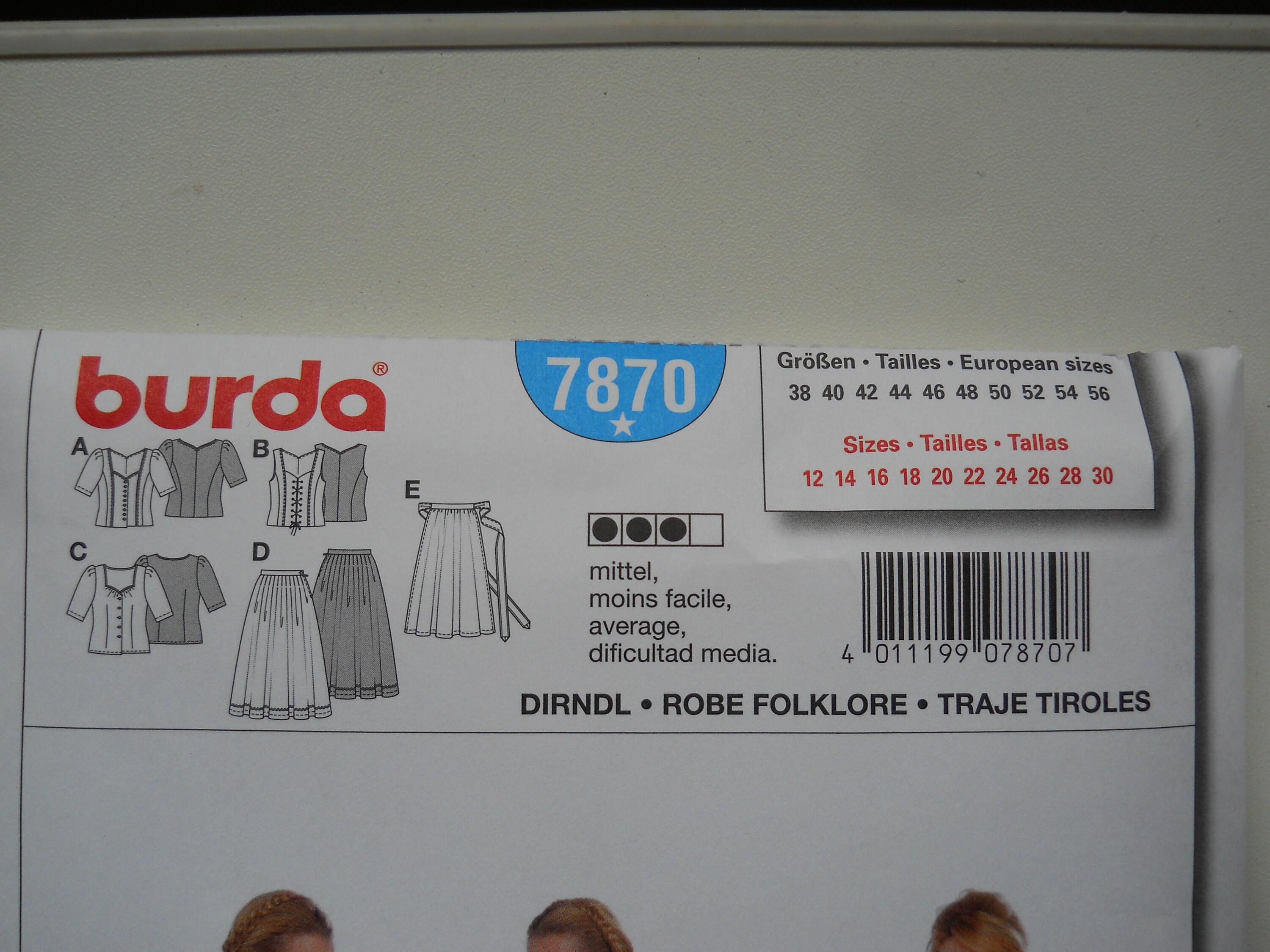 German Dirndl Skirt Blouse Vest Apron Burda 7870 12-30 - Etsy