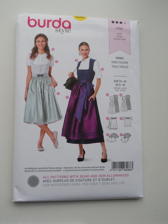 Authentic German Dirndl Burda 6268 8-18 New Sewing Pattern - Etsy