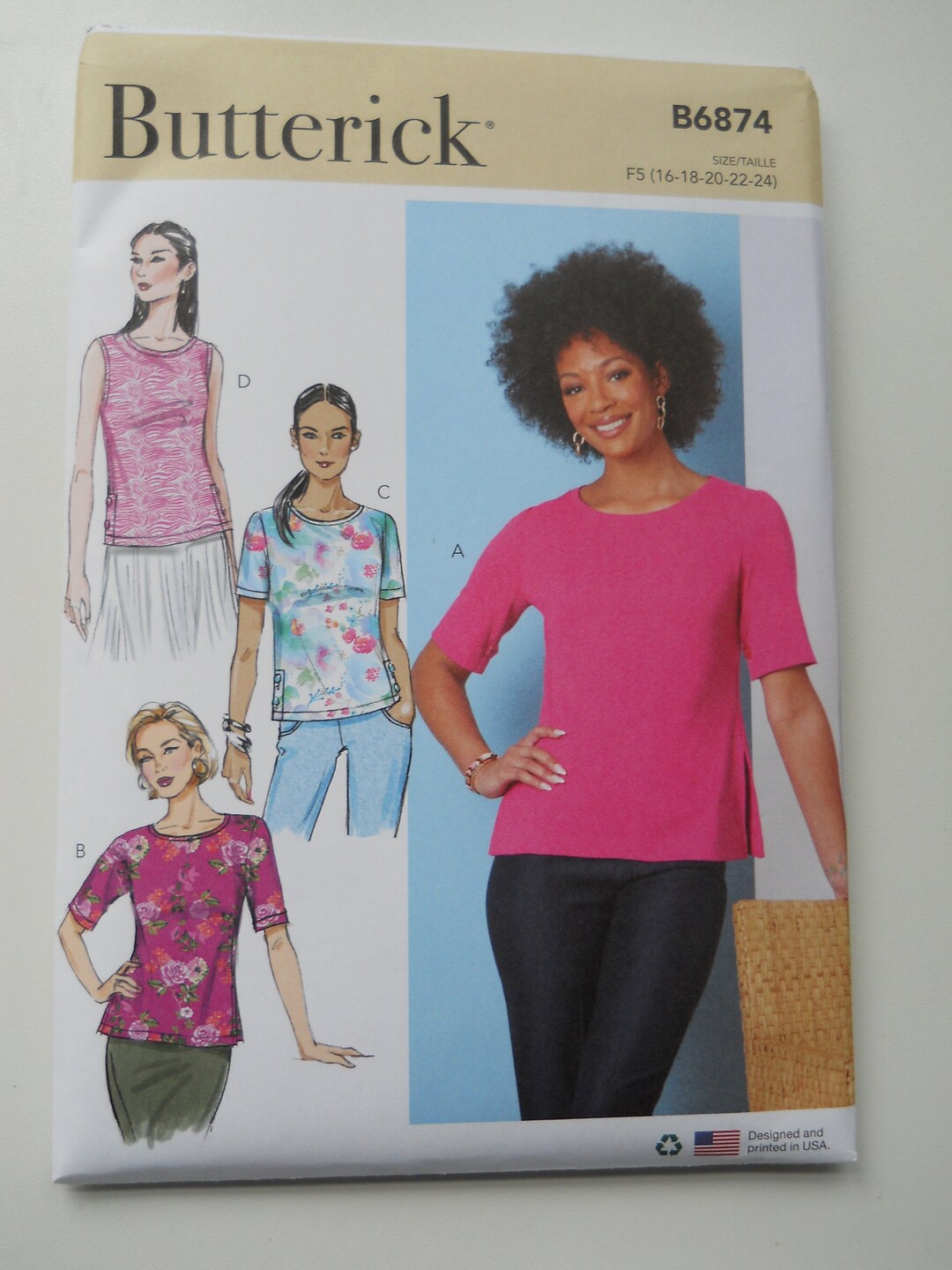 Easy Knit Tee Shirt Butterick B6874 B5 (8-16) or F5 (16-24) New Sewing ...