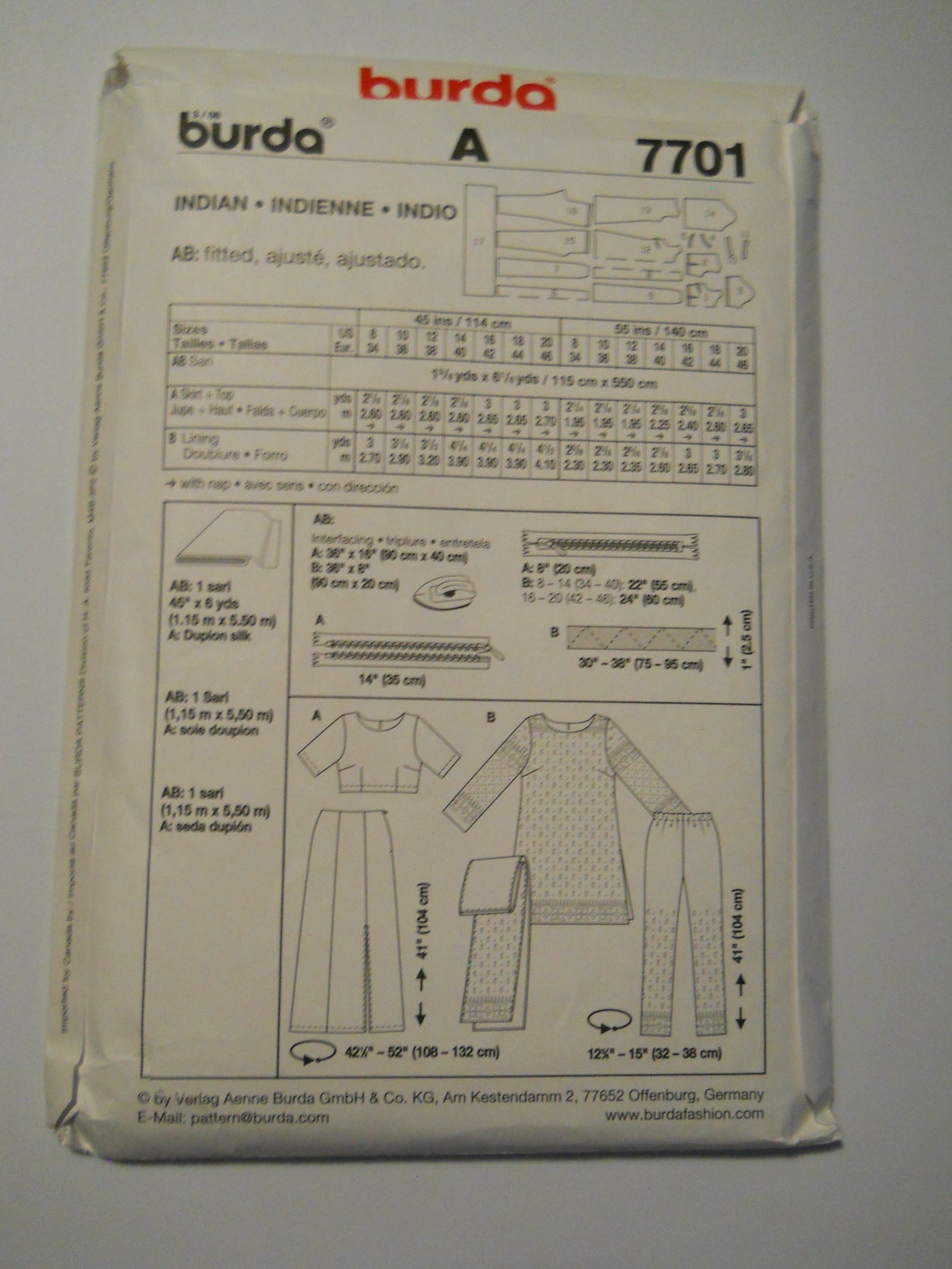 Indian Burda 7701 US 8 to 20 Sewing Pattern for Fitted - Etsy