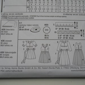 Child Dirndl Costume Burda Kids 9509 (US Sizes 4-10) New Sewing Pattern ...