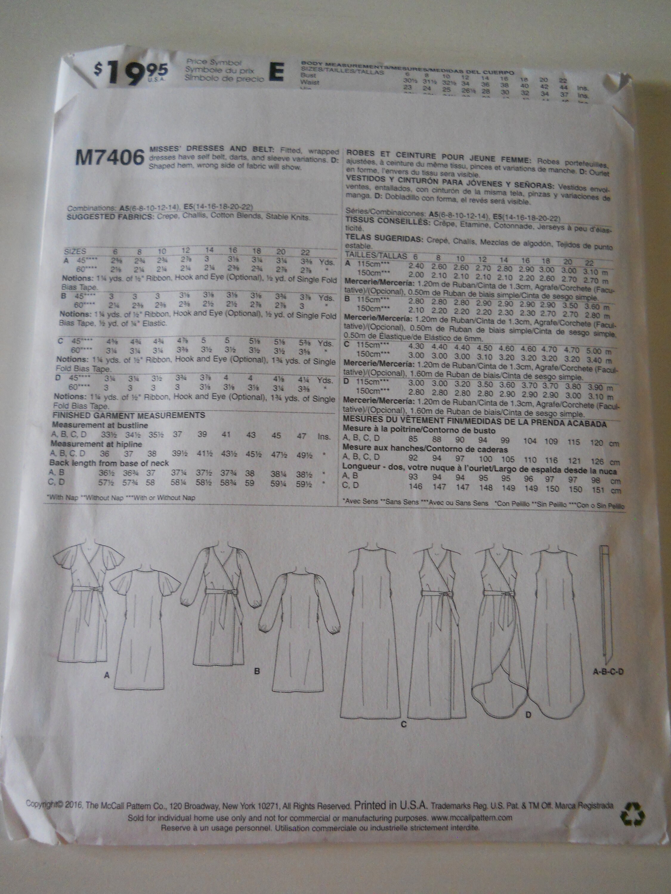 Learn to Sew Wrap Dress Mccall's M7406 New Sewing Pattern - Etsy