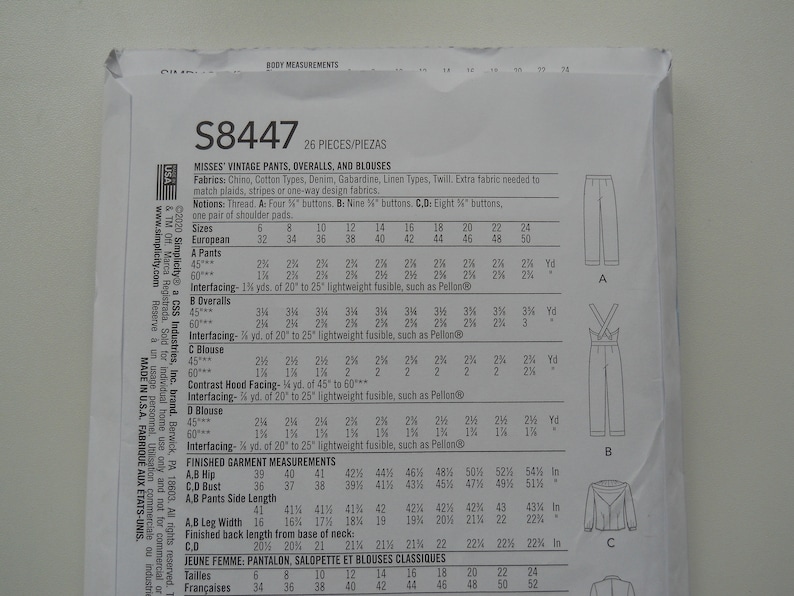 1940's Reprint Overalls Shirt Pants Simplicity S8447 H5 - Etsy