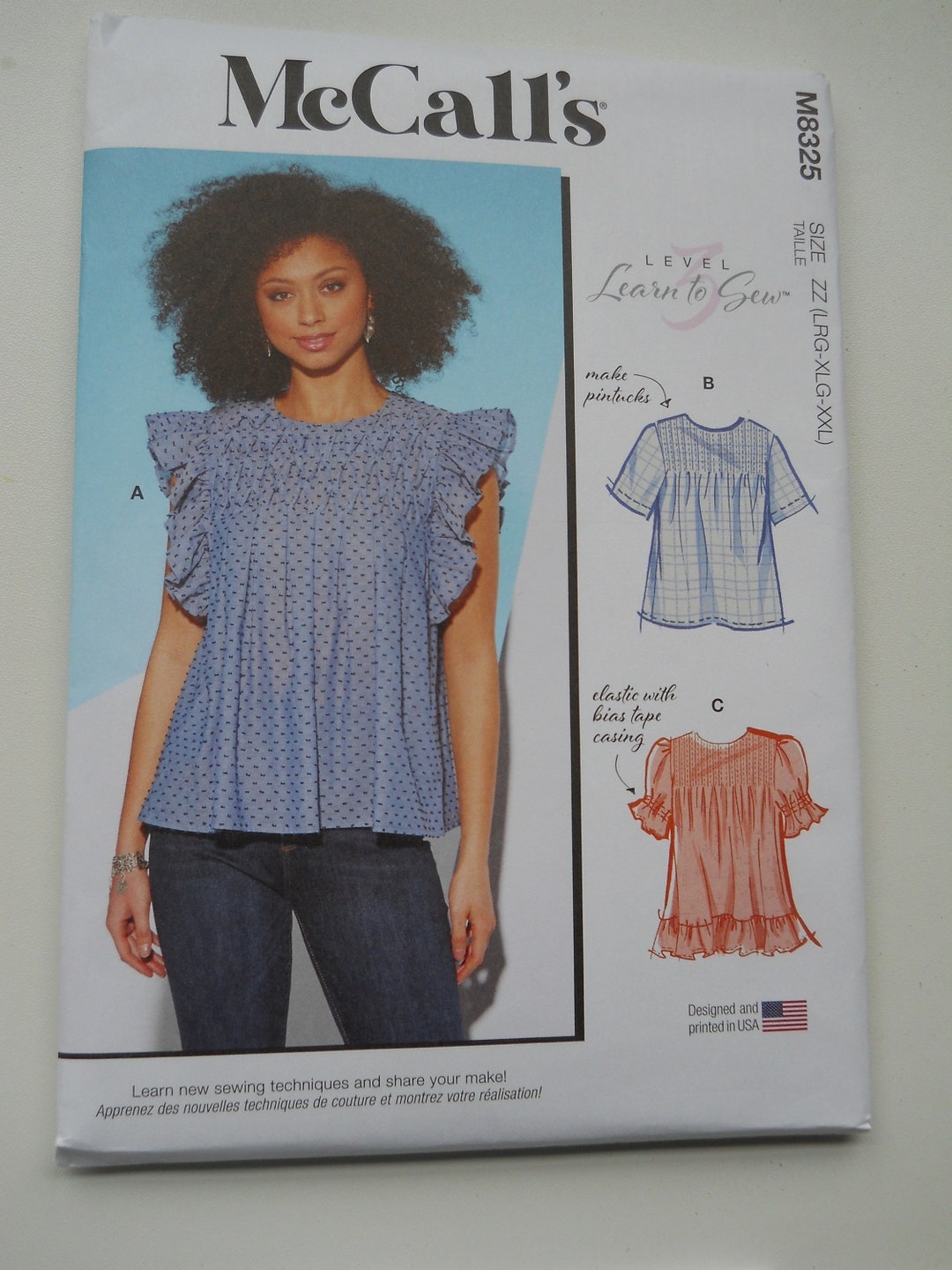 2022 Learn to Sew Level 3 Peasant Top Mccall's M8325 ZZ (L-XL-XXL) New ...