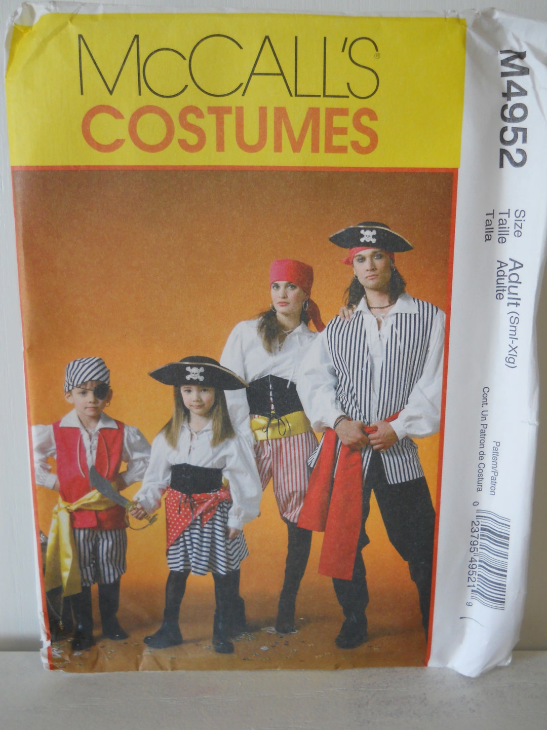 Easy Pirate Costumes M4952 Kids (3-8) OR Adult (small - X-large) Sewing ...