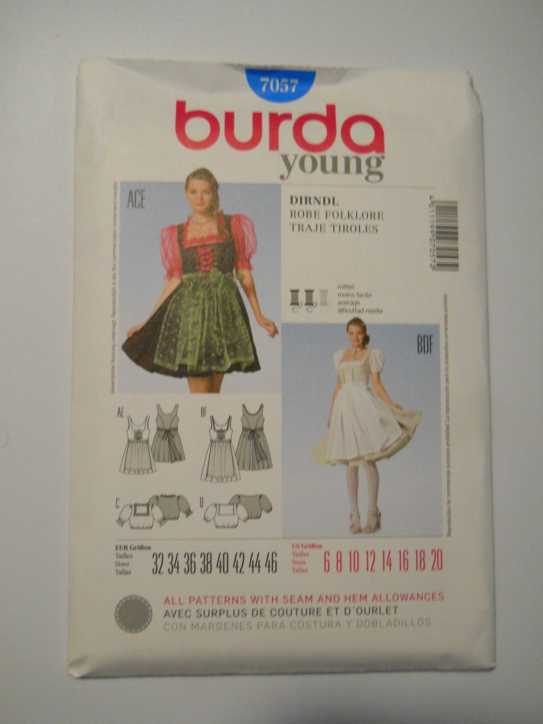 Dirndl German Clothing Burda Young 7057 (US 6 to 20) Sewing Pattern for ...