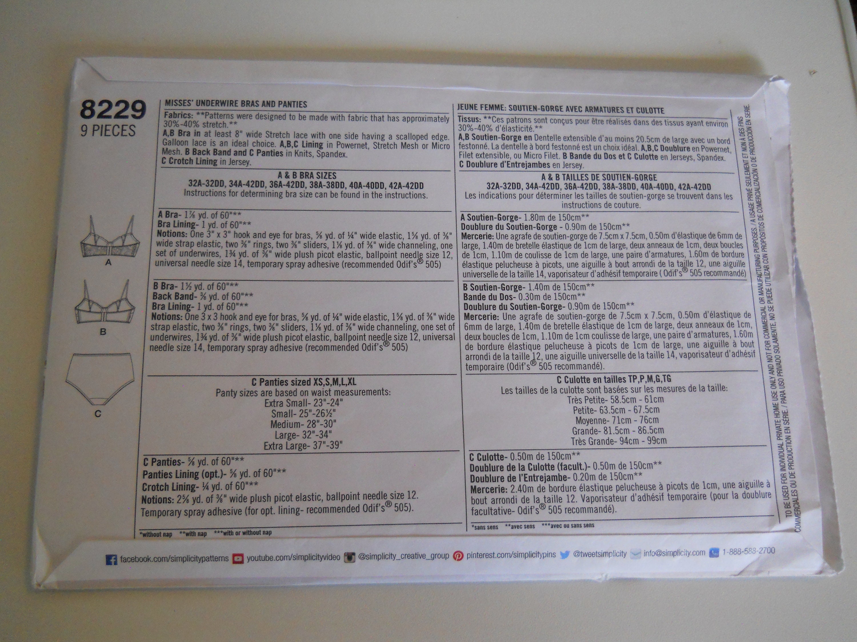 Underwire Bra & Panties Simplicity 8229 32A-32DD 34A-42DD - Etsy