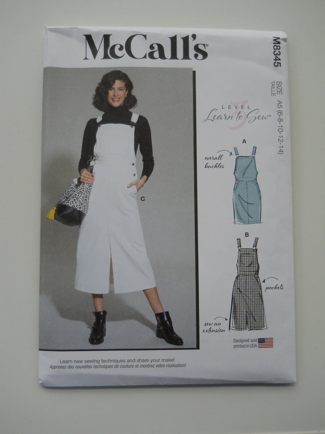 Learn to Sew Overalls Jumper Mccall's M8345 A5 (6-14) or E5 (14-22) New ...