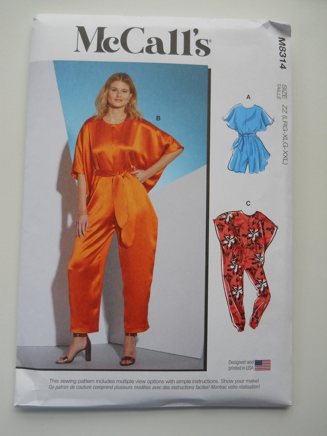 Easy Caftan Style Jumpsuit Mccall's M8314 Y (XS-S-M) or Zz(l-xl-xxl ...