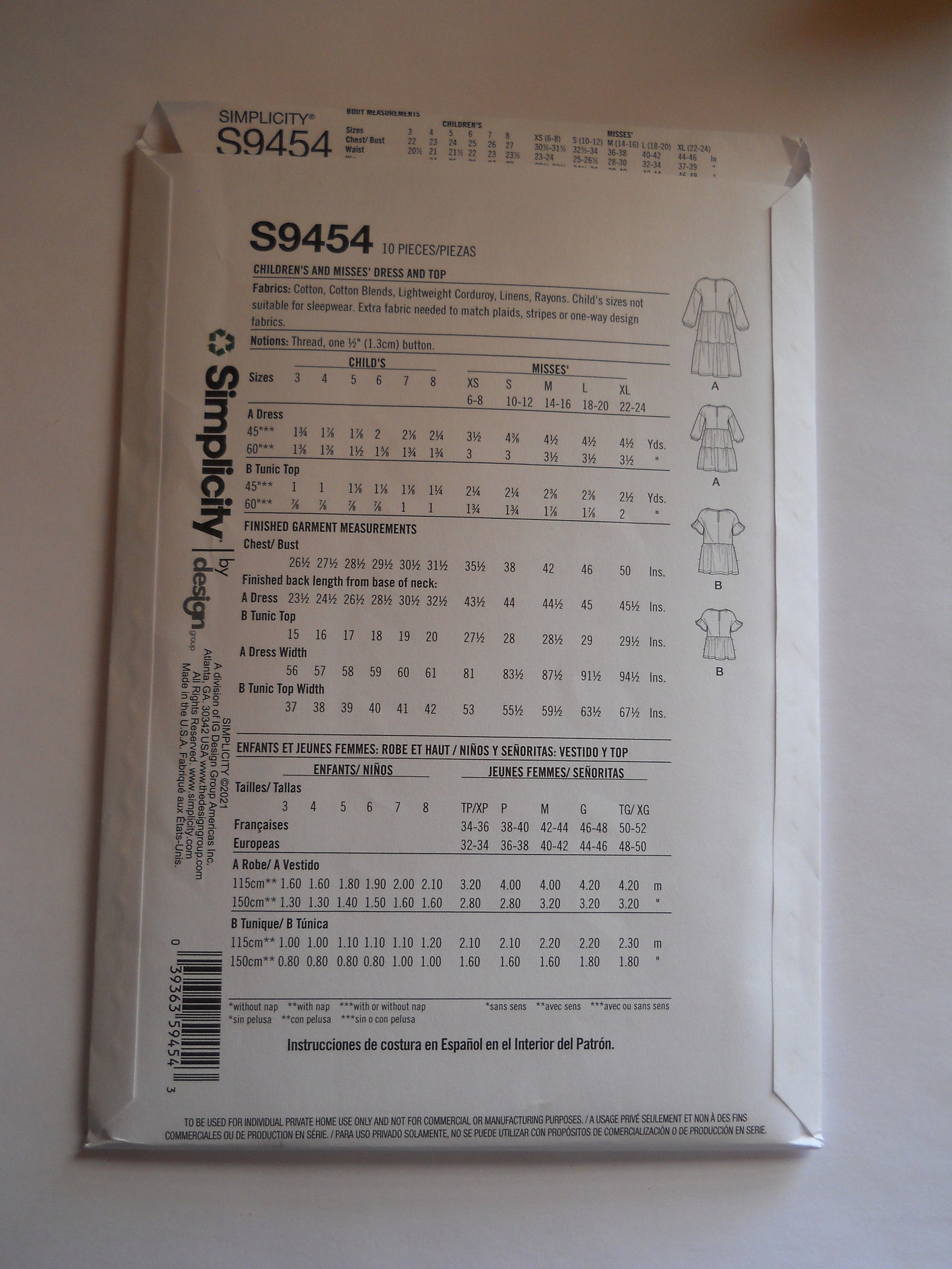 2021 Mommy and Me Simplicity S9454 A child 3-8/misses XS-XL - Etsy