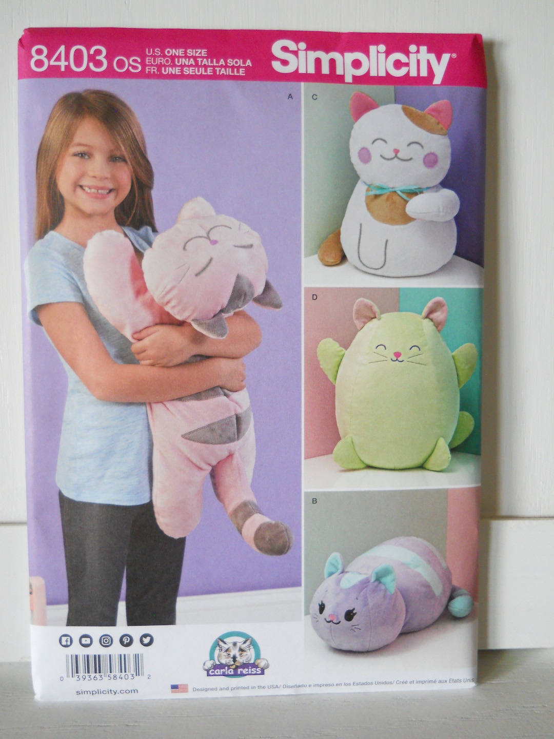 Squishy Plush Cat Simplicity 8403 Sewing Pattern for 4 Styles of Pillow ...