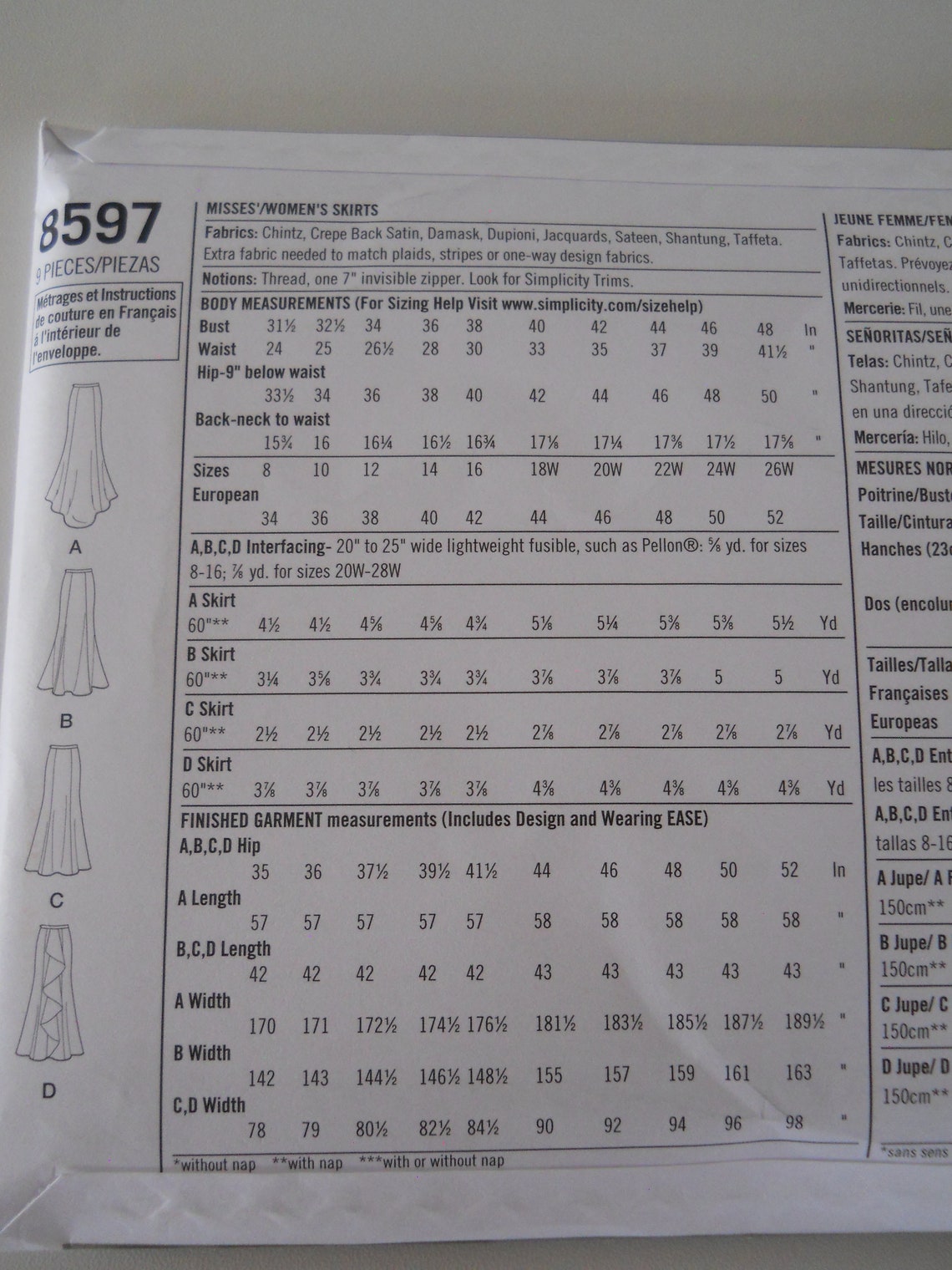 Formal Skirt 4 Ways Extended Sizes Simplicity 8597 AA 8-16 - Etsy