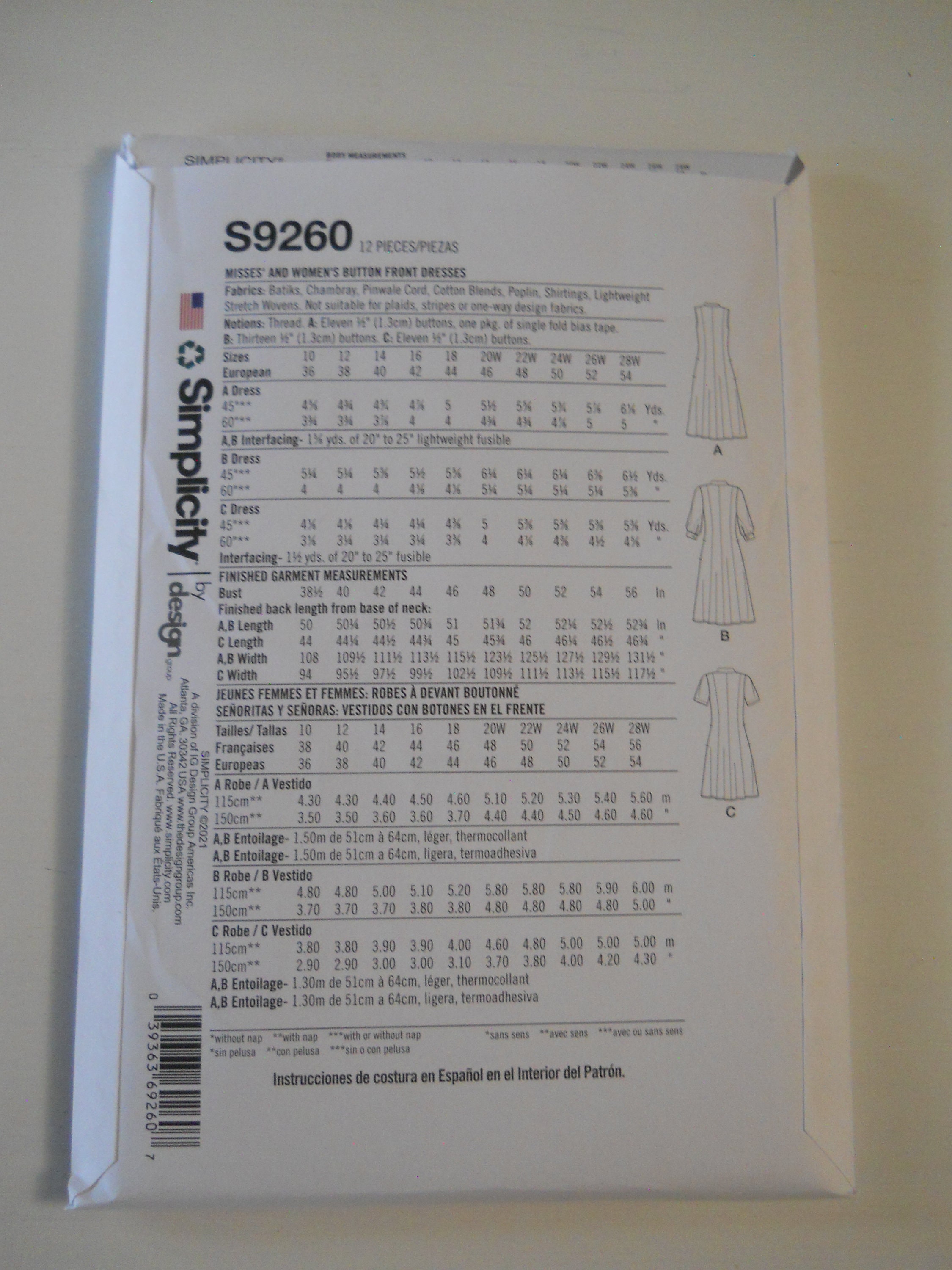 Princess Seam Shirt Dress Simplicity S9260 BB (20W-28W) 2021 Sewing ...