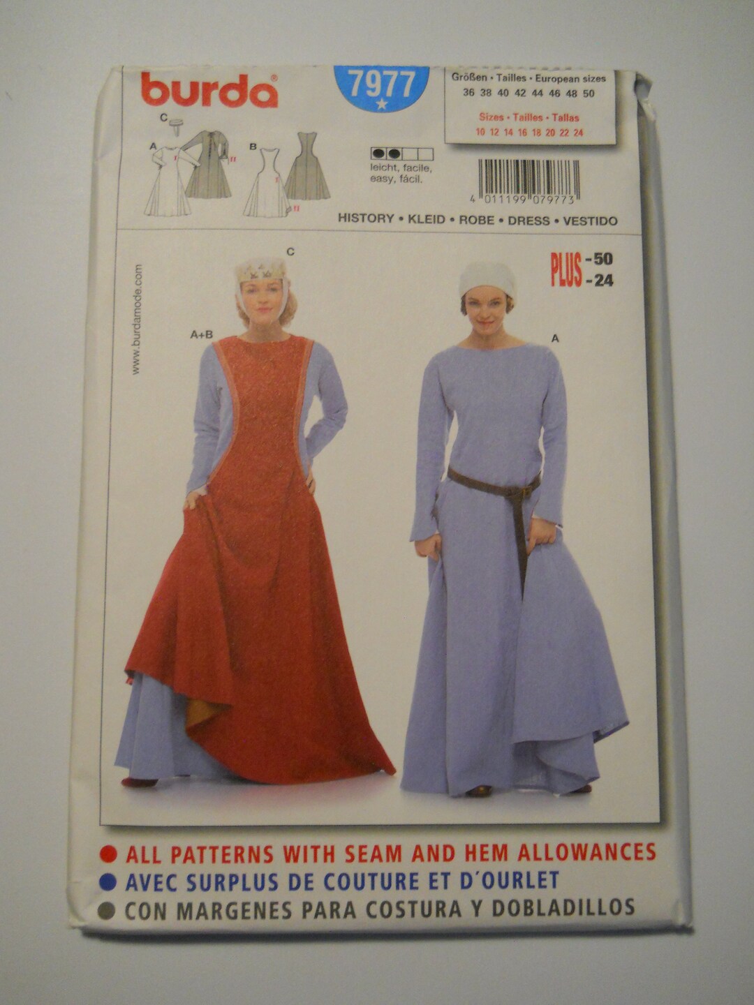 Semi-fitted Historic Gown Burda 7977 (10-24) Plus Sewing Pattern for ...