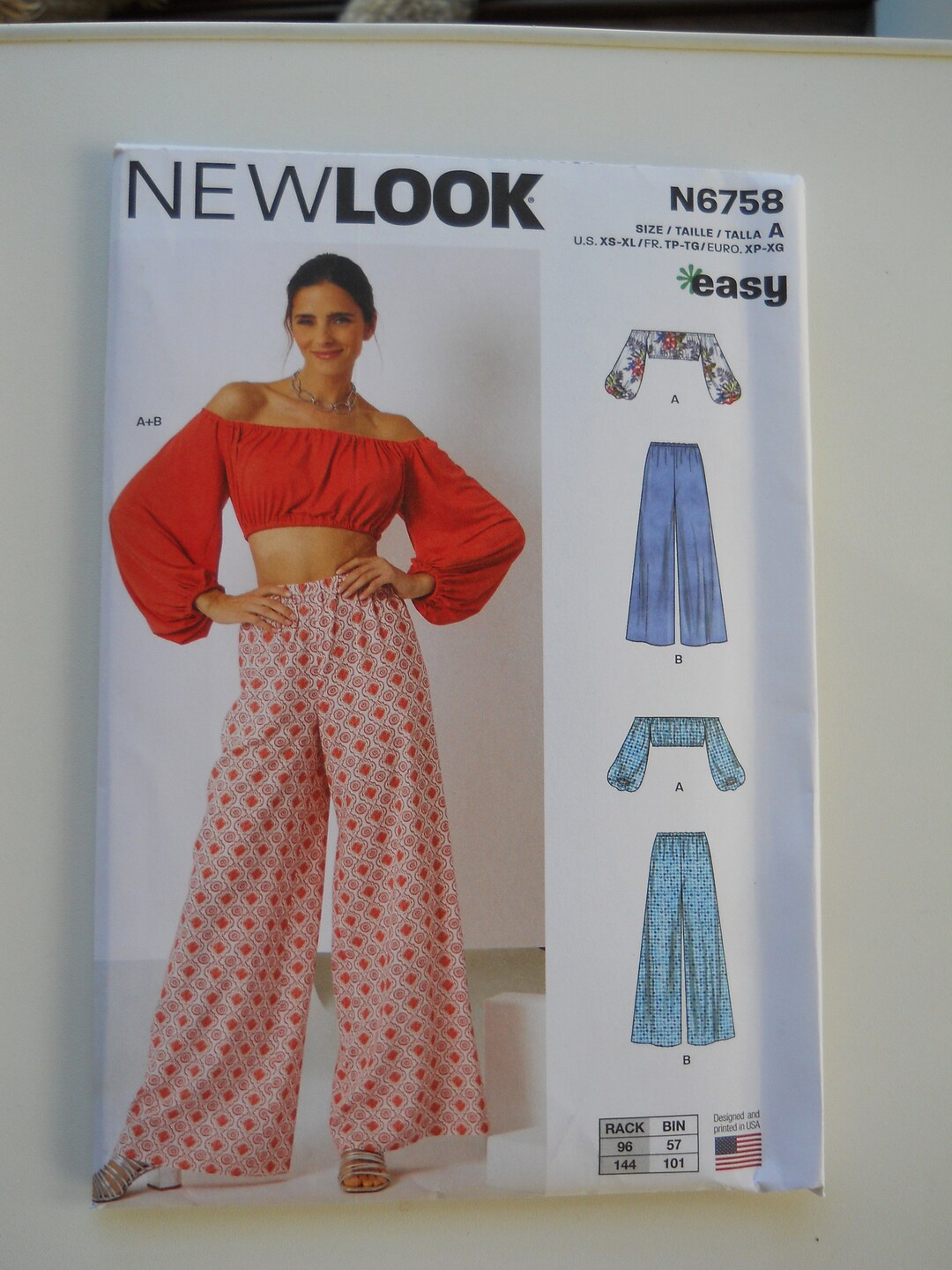 Easy Off-the-shoulder Crop Top, Pull on Pants Newlook N6758 A (XS-XL ...