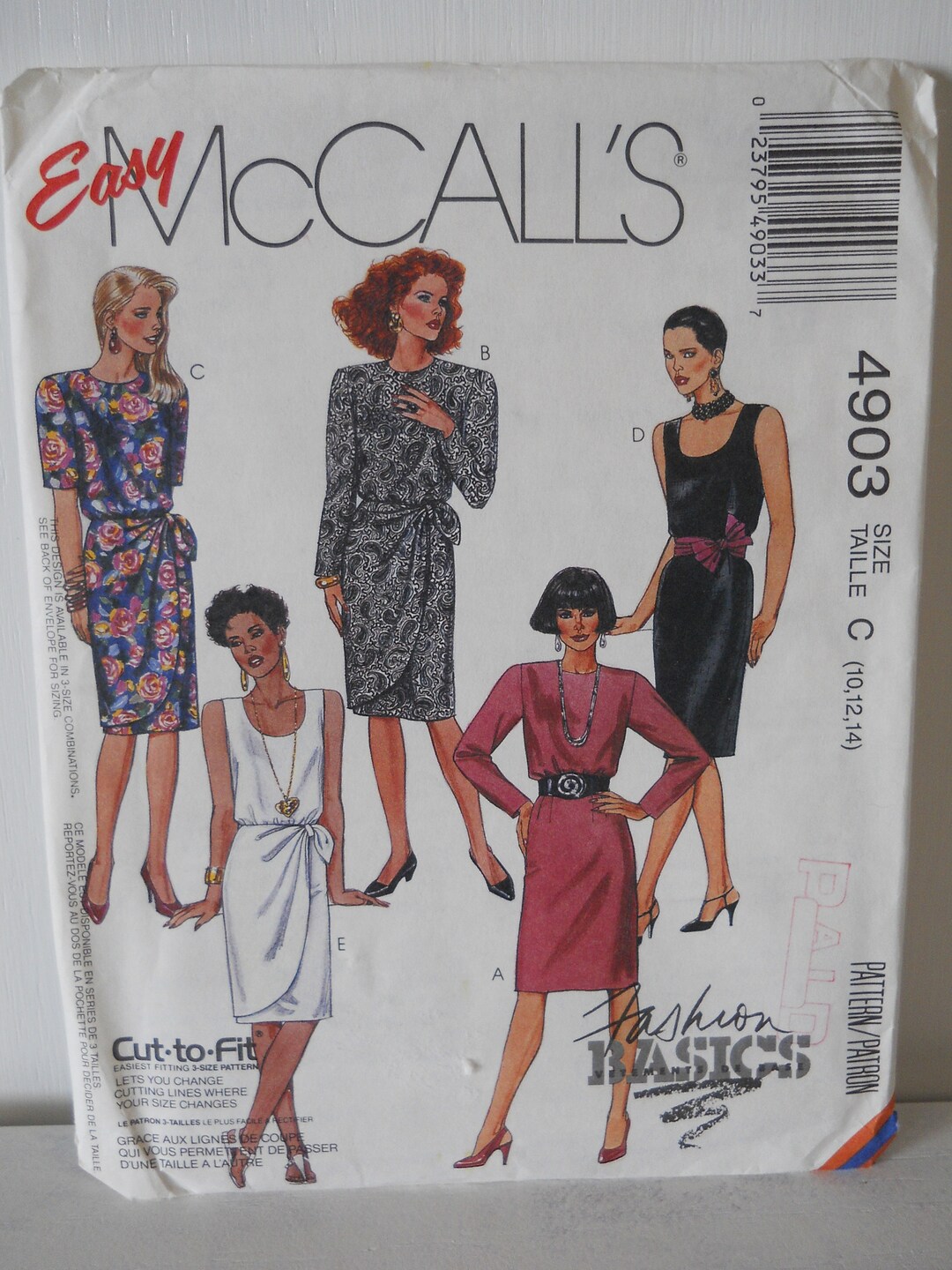 Vintage, Easy Faux Sarong Look Dress Mccall's 4903 C (10,12,14) Uncut ...