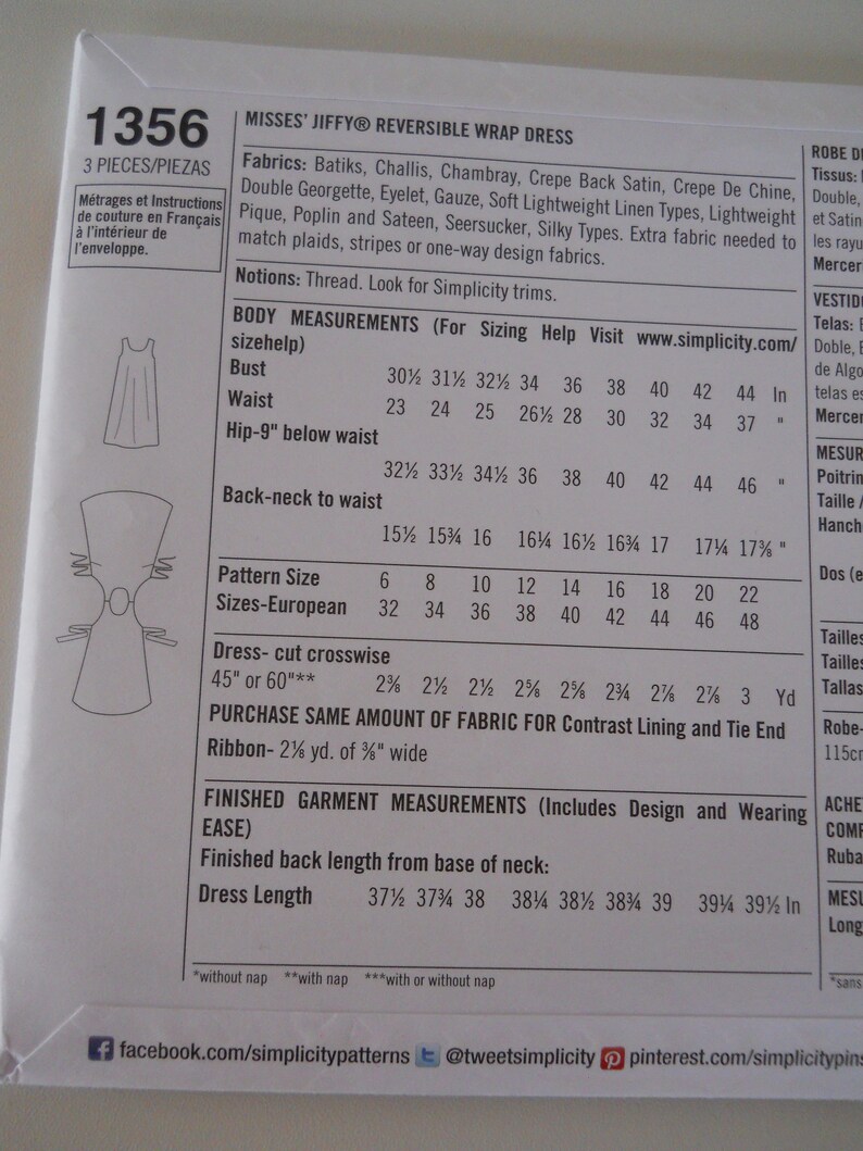 Re-print of Vintage Wrap Dress Simplicity 1356 H5 (6-14) OR R5 (14-22 ...