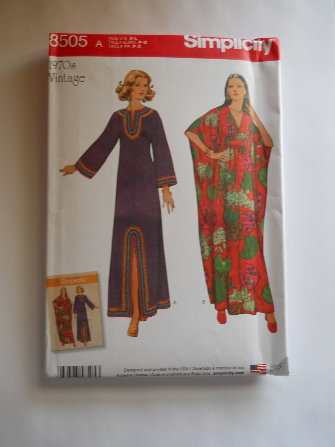Re-print of 1970's Caftan Simplicity 8505 A (S-M-L) Sewing Pattern ...
