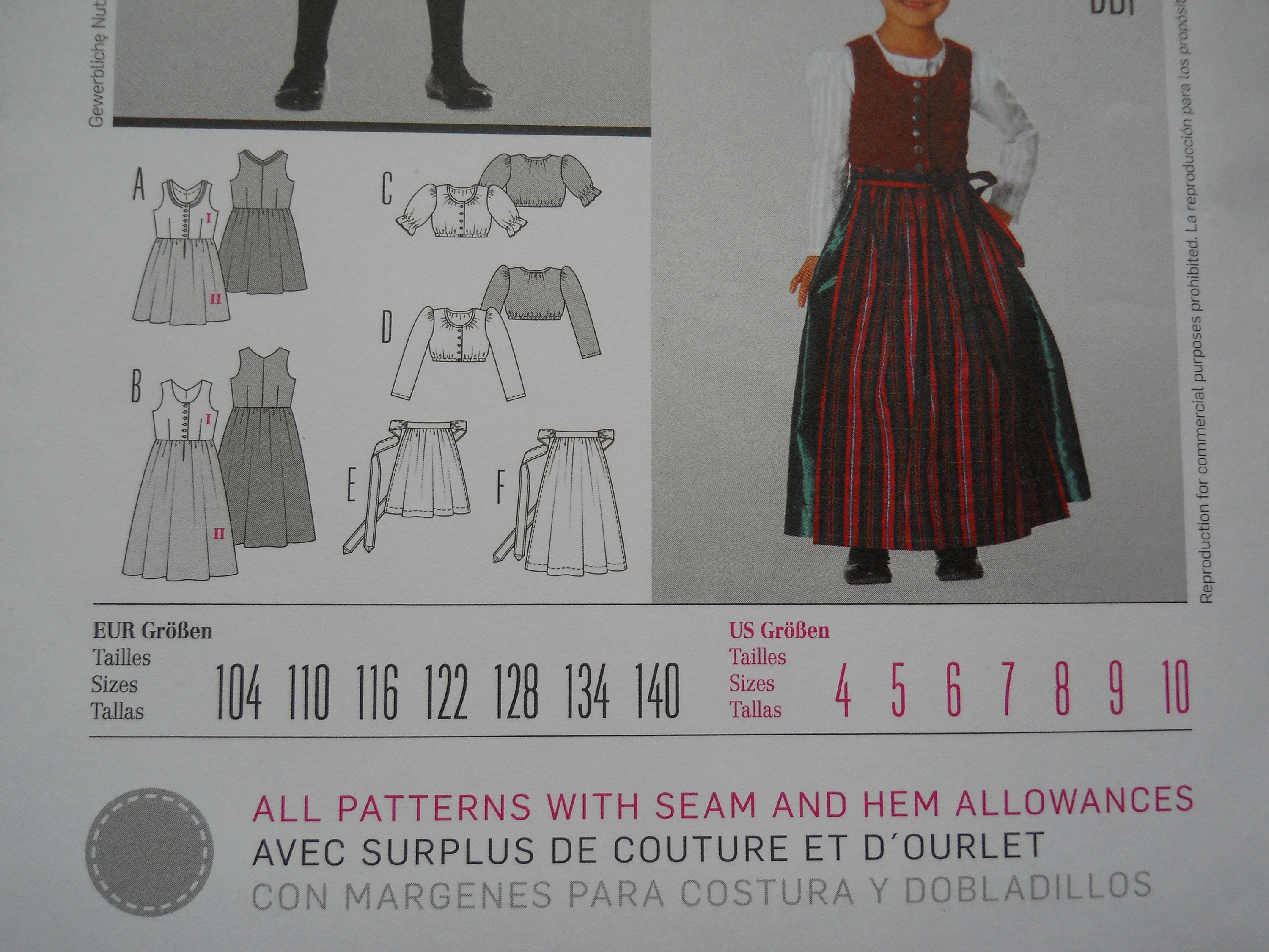 Child Dirndl Costume Burda Kids 9509 US Sizes 4-10 New - Etsy