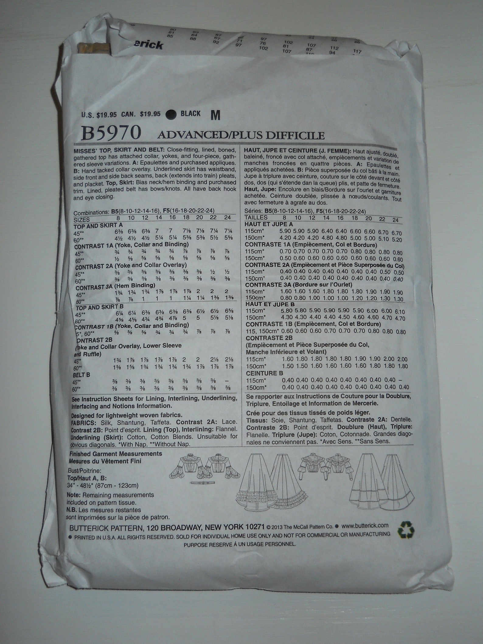 Historic Walking Dress Costume, Plus Option Butterick B5970 B5 8-16 or ...