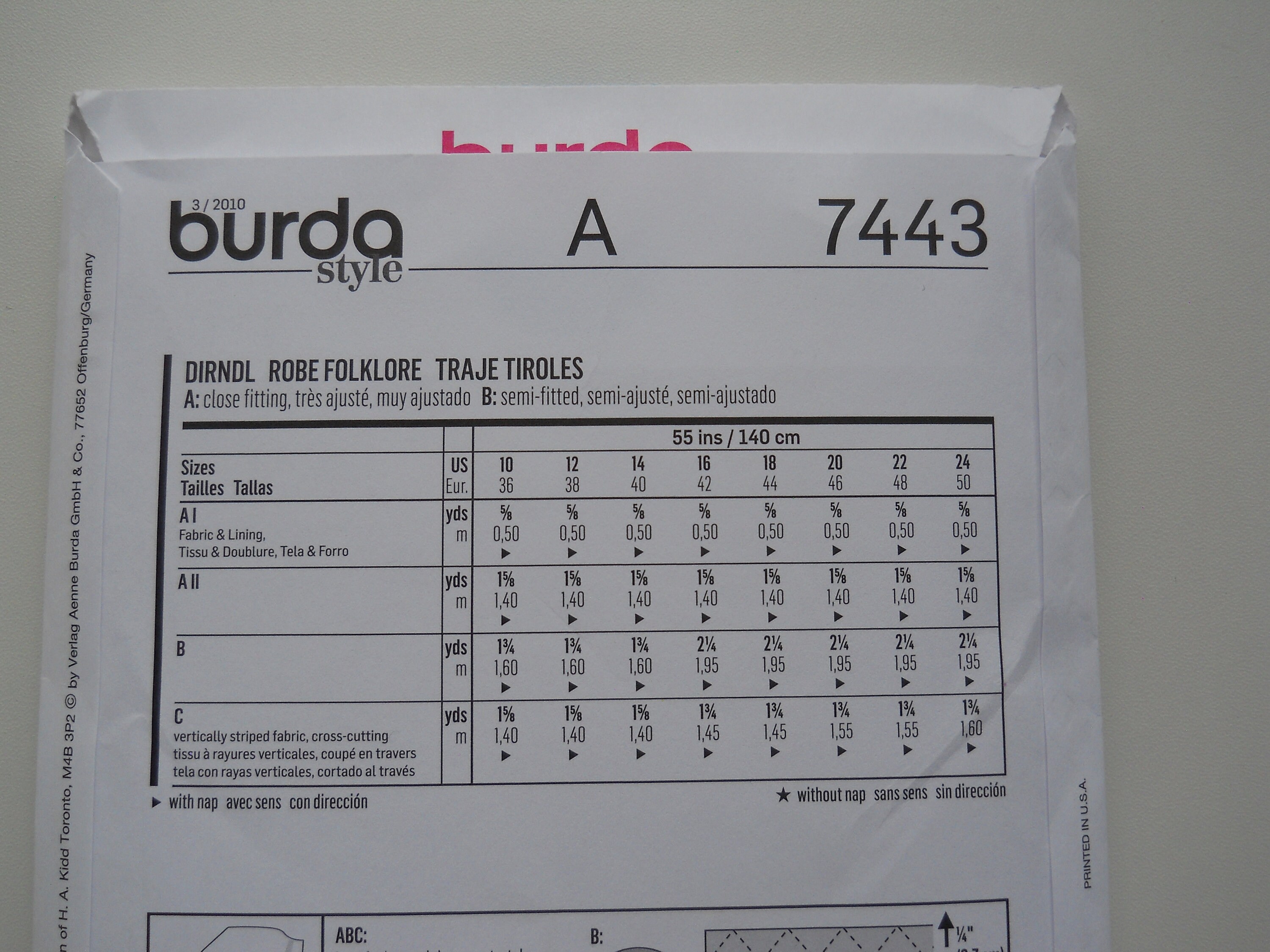 Authentic German Dirndl Burda Style 7443 (10-24) New Plus Sewing ...