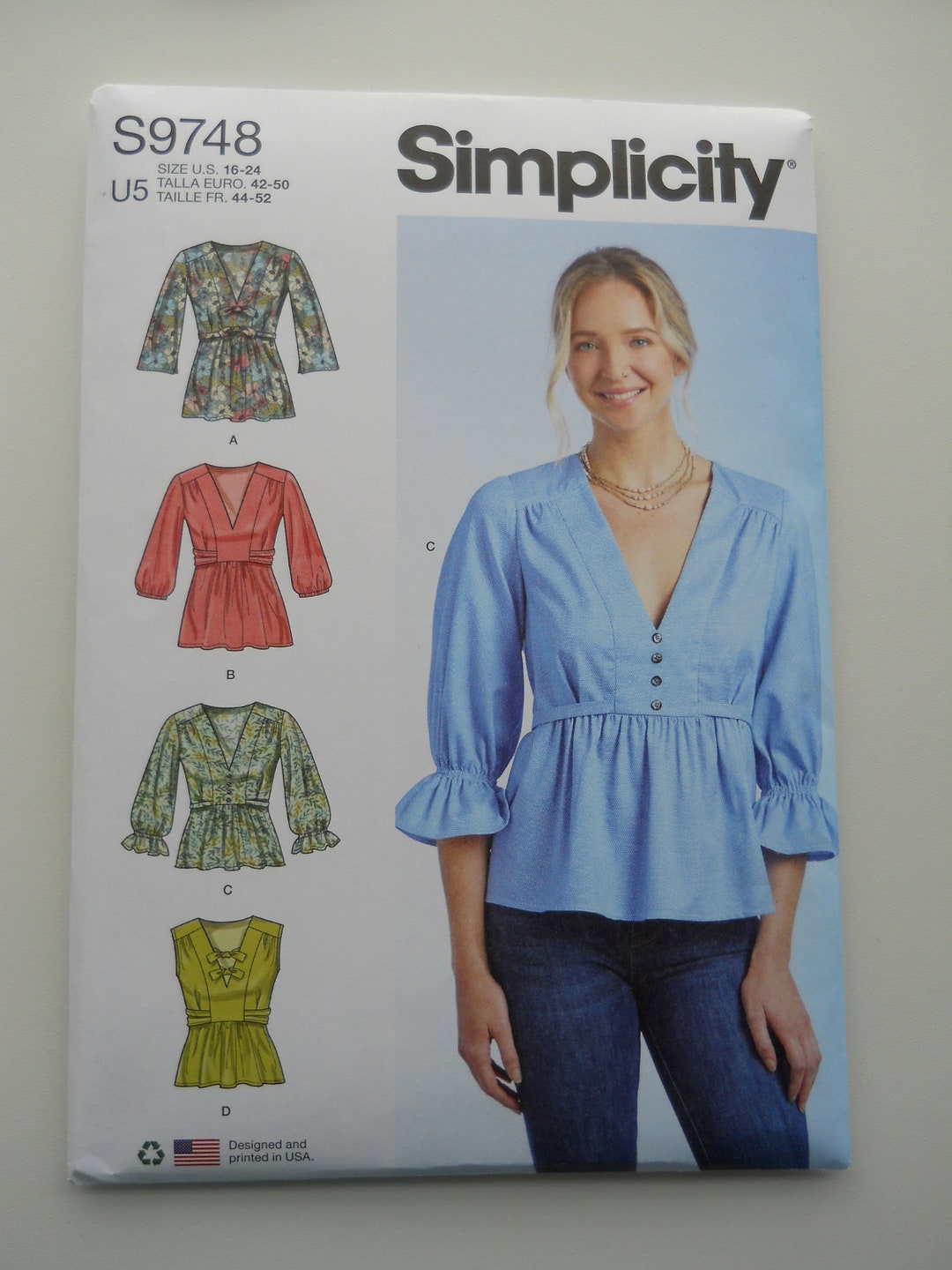 2023 Bohemian Blouse, Back Tie Simplicity S9748 H5 (6-14) or U5 (16-24 ...