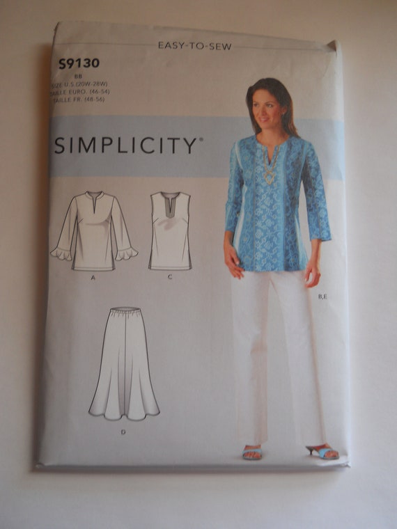 Easy Plus Tunic Top & Skirt Simplicity S9130 AA 10-18 or BB | Etsy