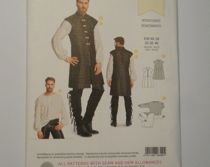 Renaissance Tunic Doublet Burda Style 6399 US 38-48 Sewing Pattern for ...