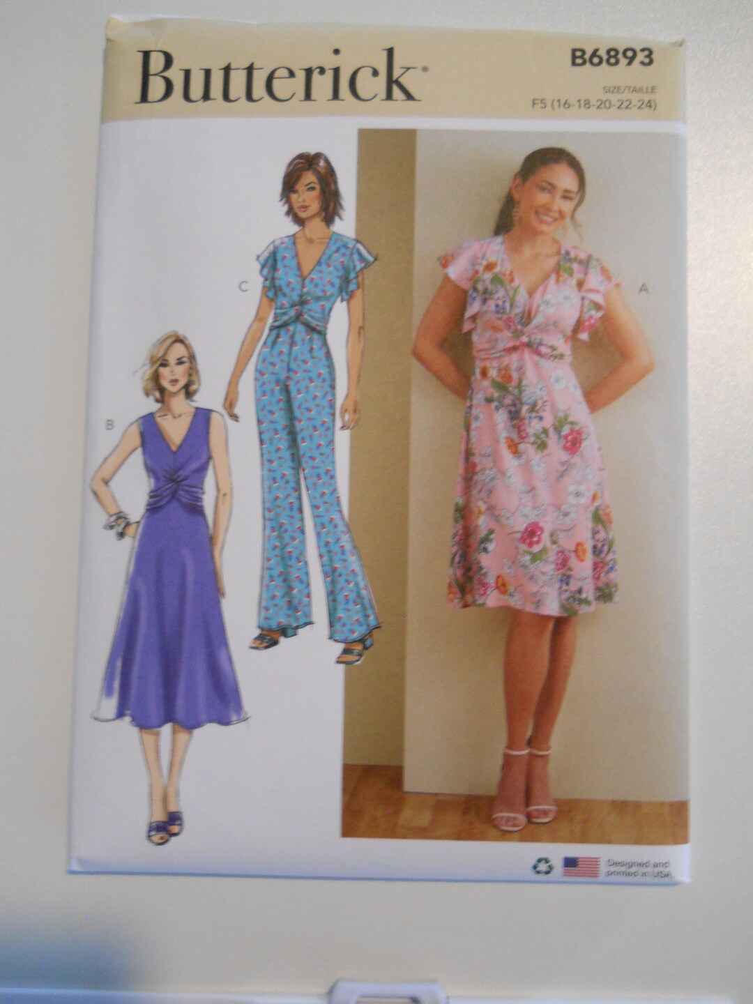 Front Twist Detail Dress & Jumpsuit Butterick B6893 A5 (6-14) or F5 (16 ...