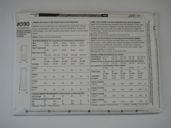 Sewing & Needlecraft Sewing & Fiber Simplicity 8590 dress pattern SIZES 1XL-5XL etna.com.pe