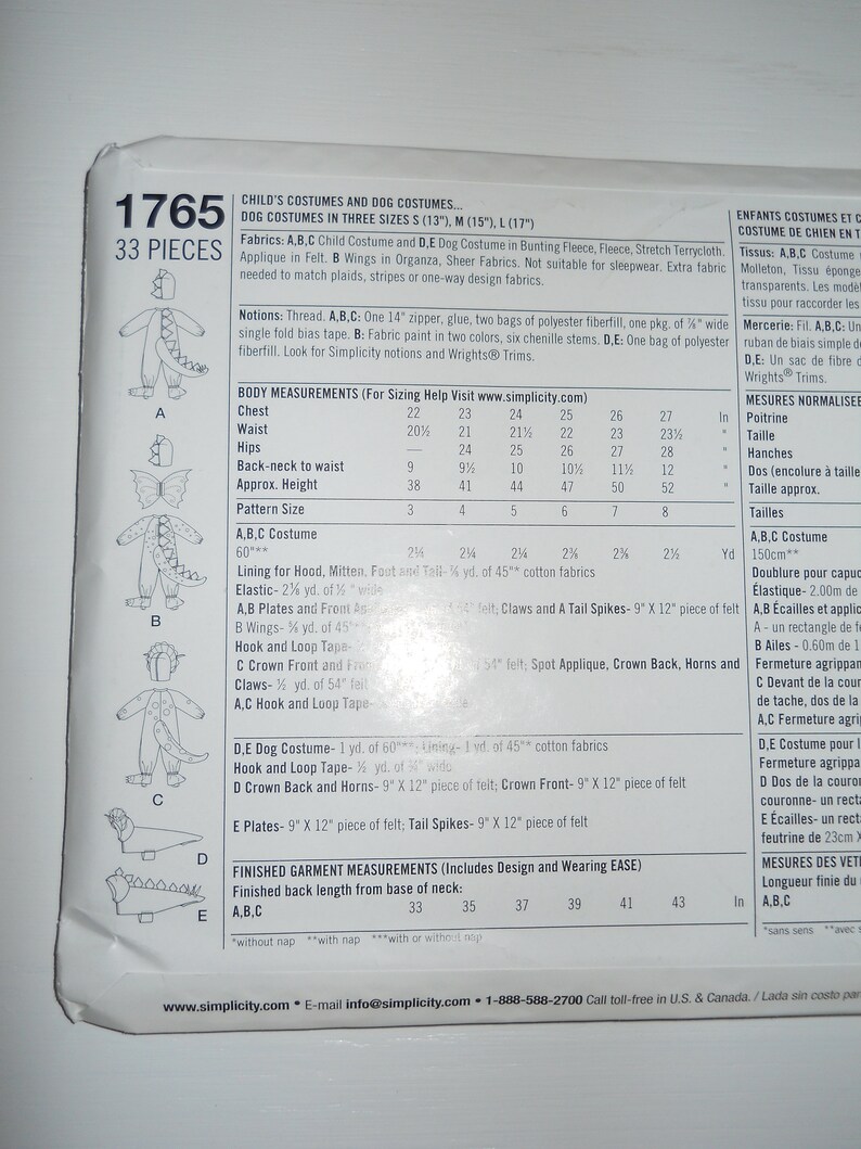 Child and Dog Dinosaur & Dragon Costume Simplicity 1765 Sewing - Etsy