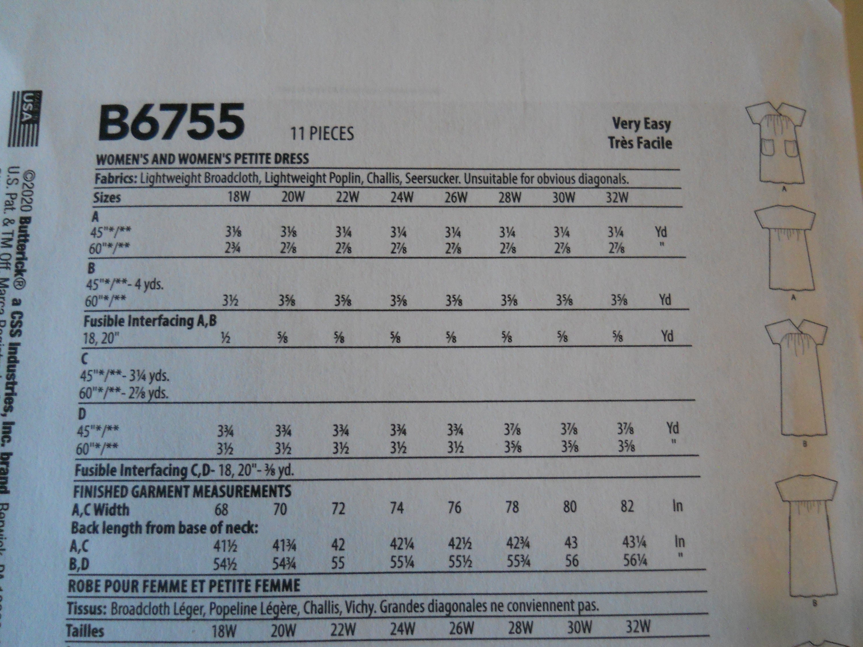 Plus, Very Easy Caftan Butterick B6755 RR (18W-20W-22W-24W) New Sewing ...