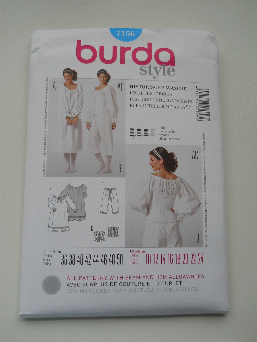 Historic Undergarments Burda 7156 10-24 New Sewing Pattern for Misses ...