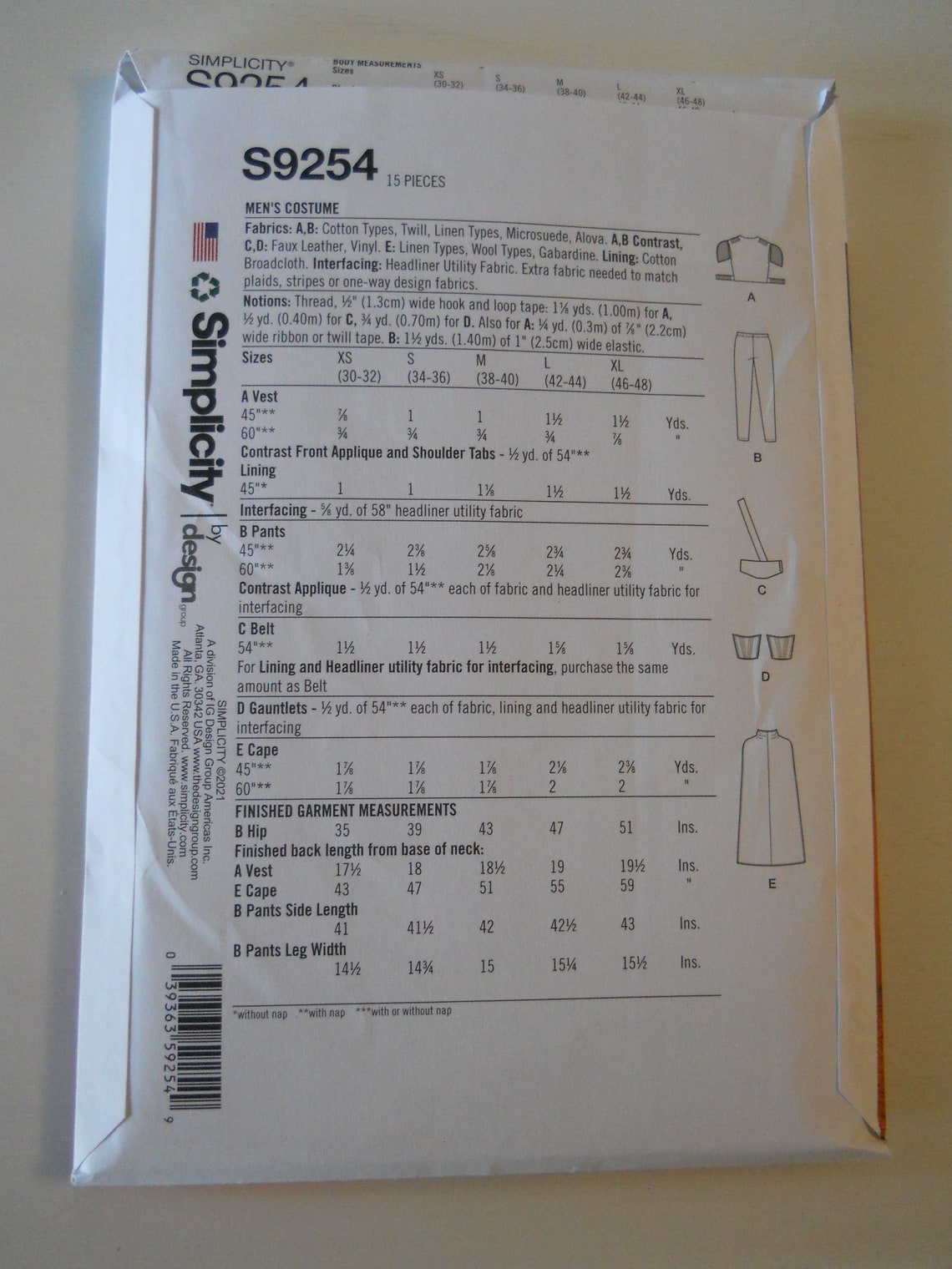 Men's Fantasy Cosplay Armor Simplicity S9254 A XS-XL New - Etsy