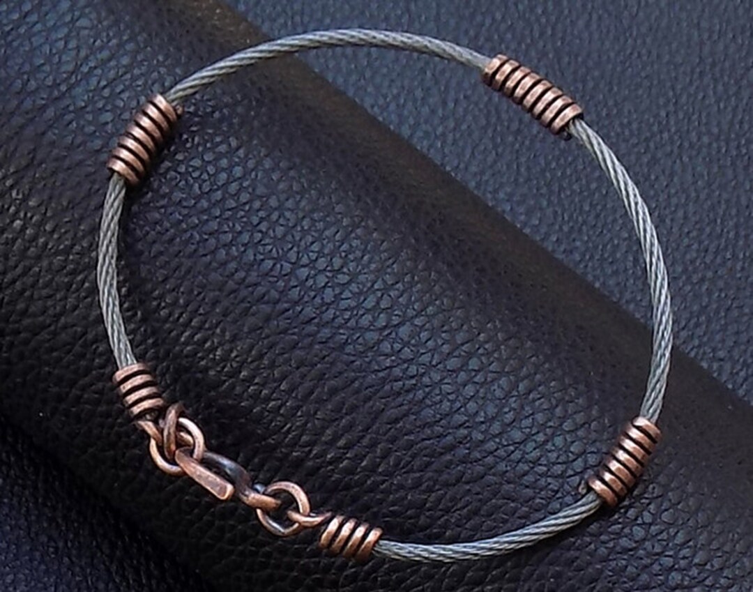 Twisted Steel and Copper Wire Wrapped Cable Rolo Thin Delicate Men ...
